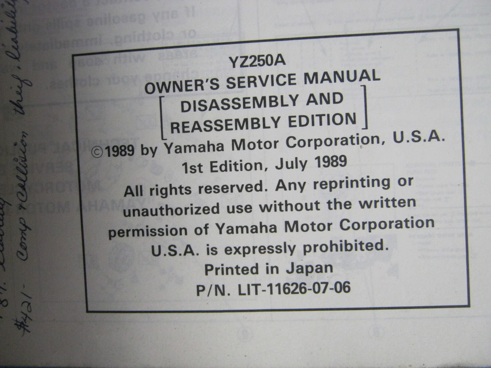 YAMAHA YZ250A OWNER'S Service manual FACTORY ORIGINAL OEM | eBay