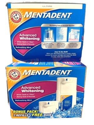 mentadent advanced whitening toothpaste 4 refills and 2 base 5.25oz ea ...