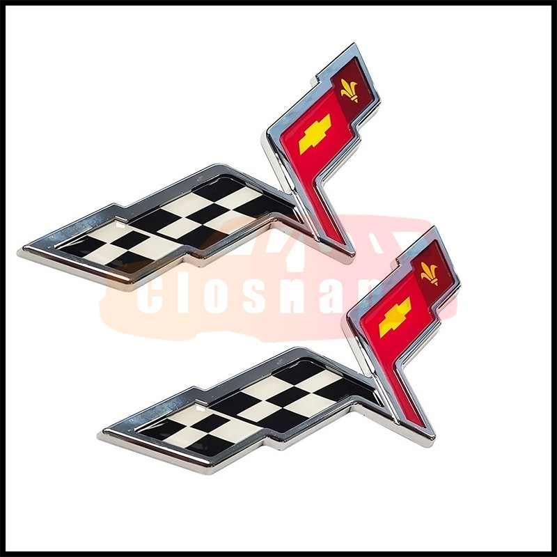 3D Raised Badge Decal Front/Rear Crossed Flags Emblems For C6 Corvette ...
