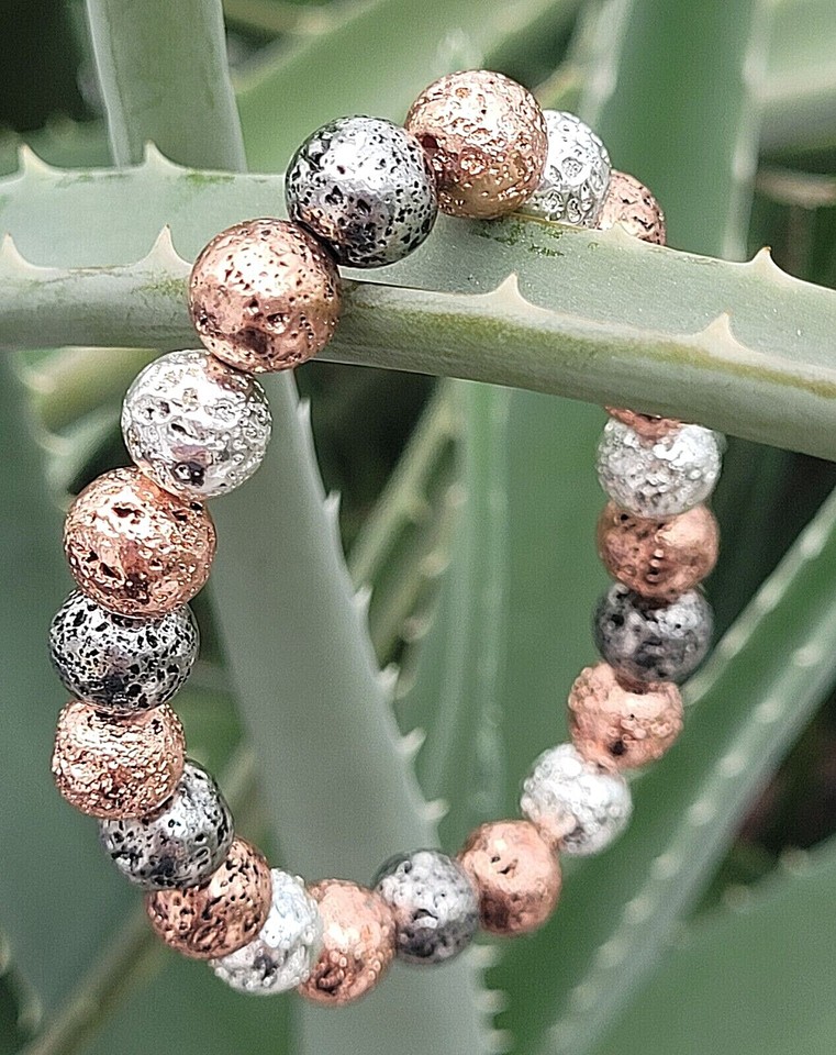 Lava Volcanic Rock Stone Bracelet Golden Crystal Stone Healing Handmade ...