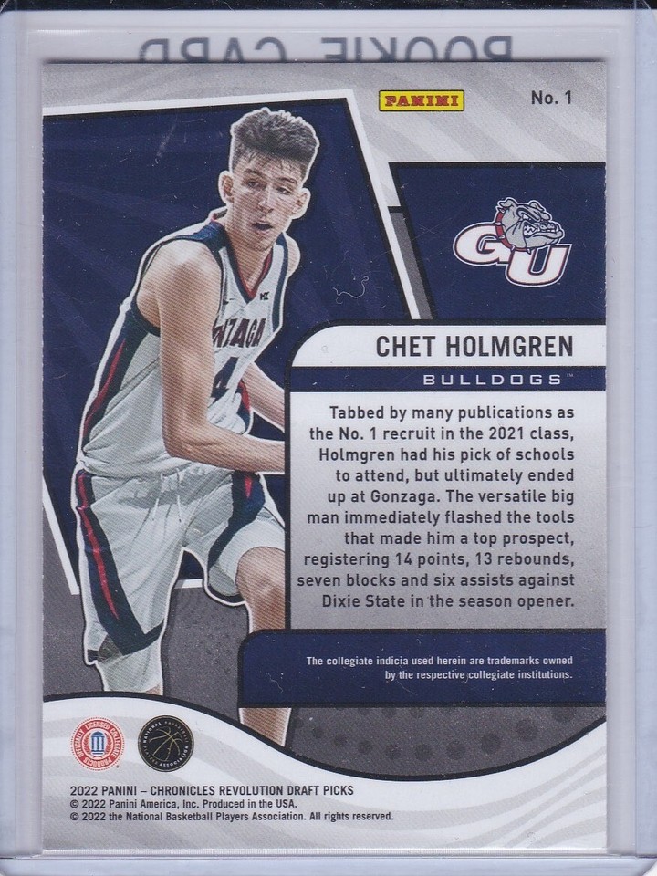 CHET HOLMGREN ROOKIE CARD 2022 Panini Revolution Basketball GONZAGA ...