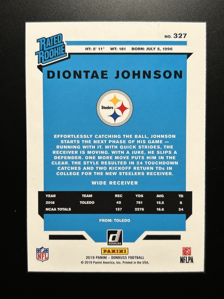 2019 Donruss Diontae Johnson Rated Rookie Red Press Proof #327 Panthers ...