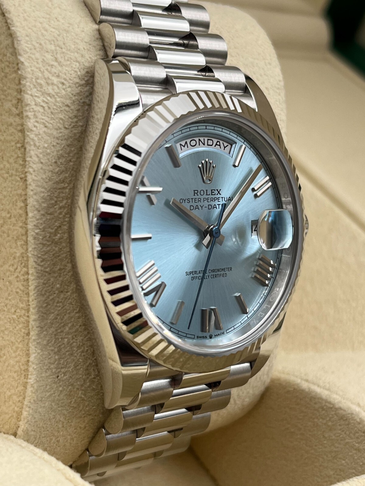 Rolex Day-Date 40mm Ice Blue Roman Dial Platinum Bracelet 228236 Pre ...