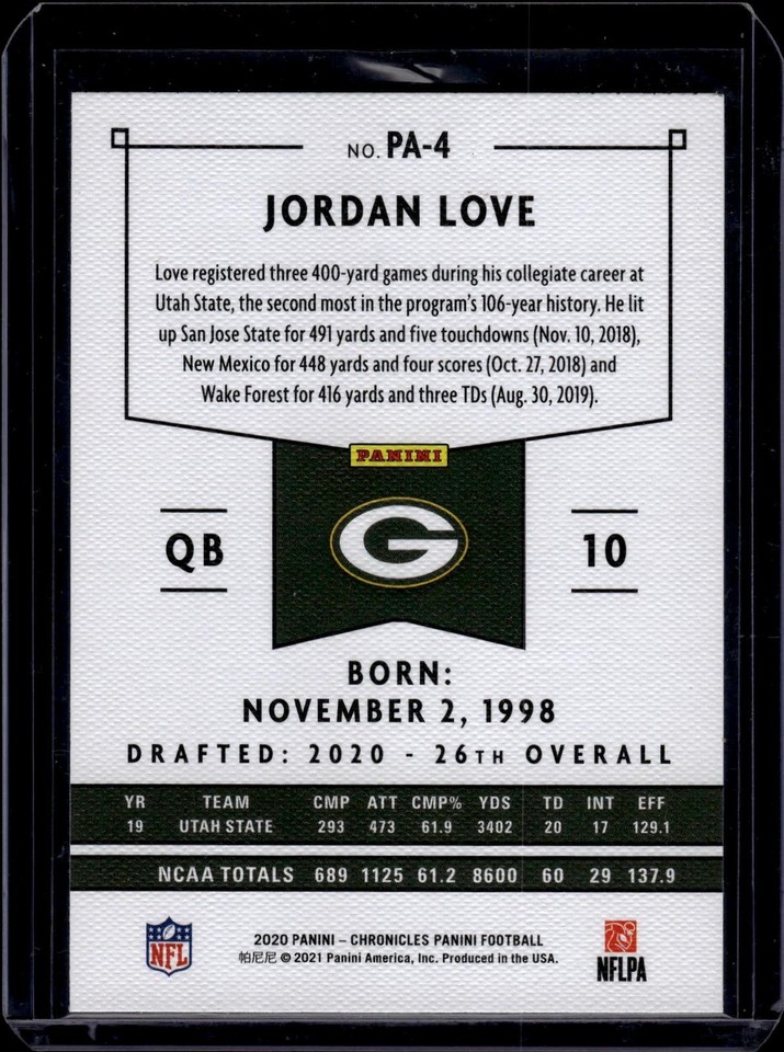 2020 Panini Chronicles #PA-4 Jordan Love Panini | eBay