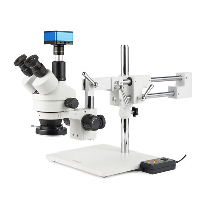 AmScope 3.5X-180X Trinocular Stereo LED Microscope+2-Arm Boom+4K 8MP ...