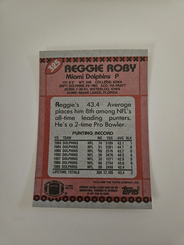 1990 Football Card Reggie Roby 325 | eBay
