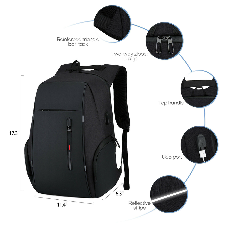 Men Women 15.6" Laptop Backpack USB Waterproof Large Rucksack Travel ...
