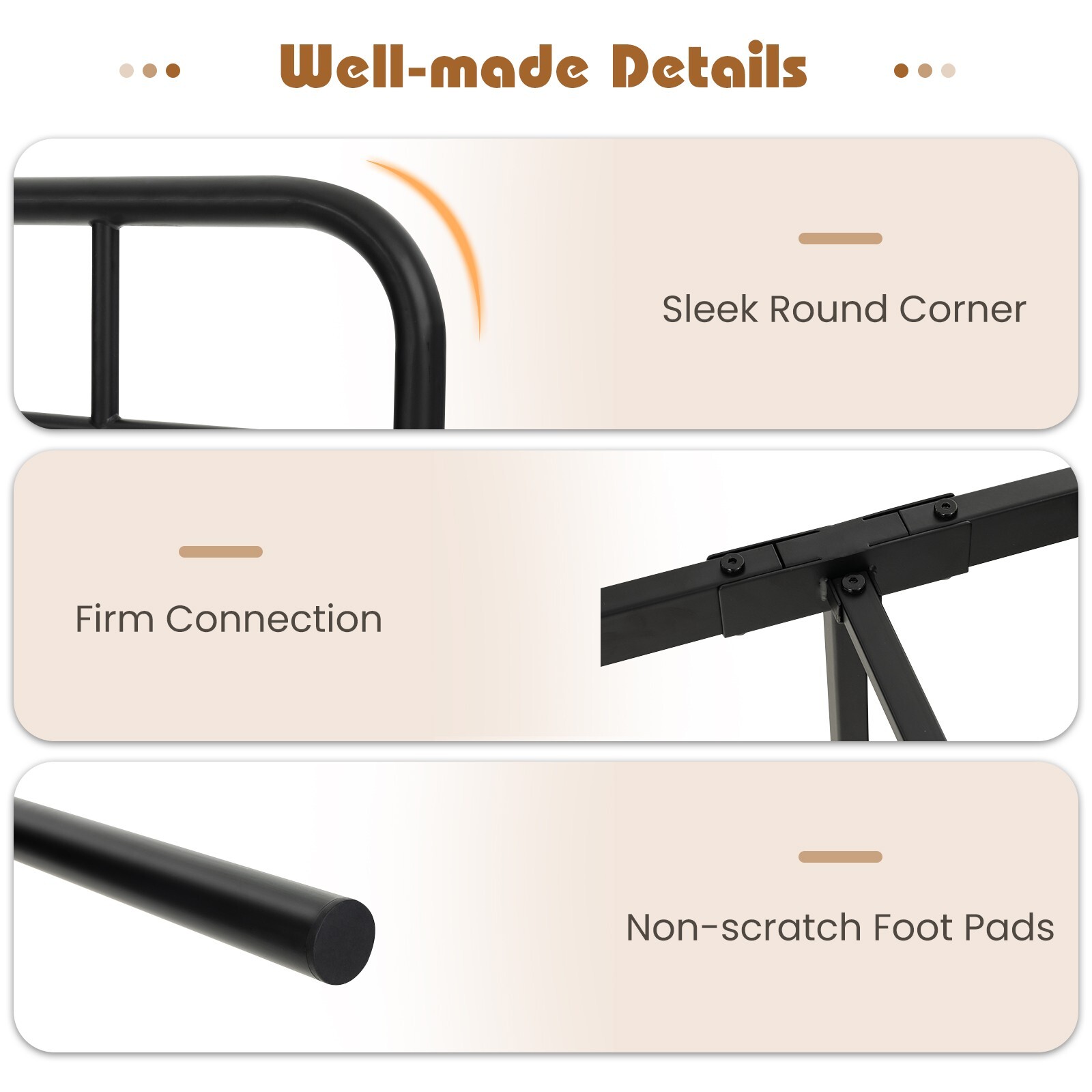 Single Size Bed Frame Platform Metal Slats Support Bed W/ Industrial ...