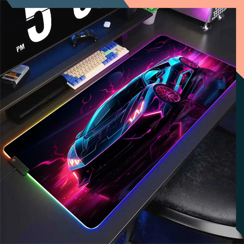 RGB Gaming Mouse Pad Futuristic Sports Car LED Desk Mat Non Slip 900mm ...