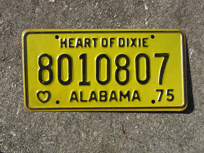 1975 Alabama Yellow Black License Plate Ford Chevrolet Chevy 80 10807 ...