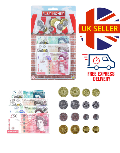 10 Fake UK Money Pounds notes Coins Pretend Role play Party Fillers ...