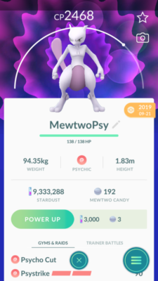 Pokemon Trade GO - Mewtwo 2400+ CP with Legacy Psystrike Move for PVP ...