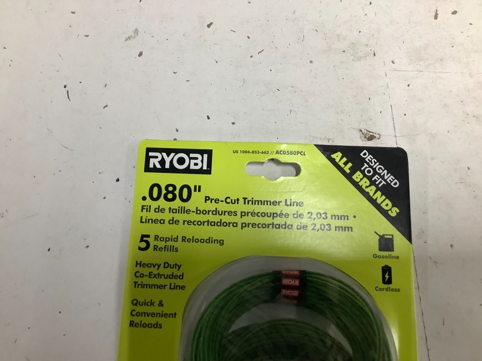 Ryobi AC0580PCL .080” x 16’ Pre-cut Spiral Heavy Duty Trimmer Line (5 ...