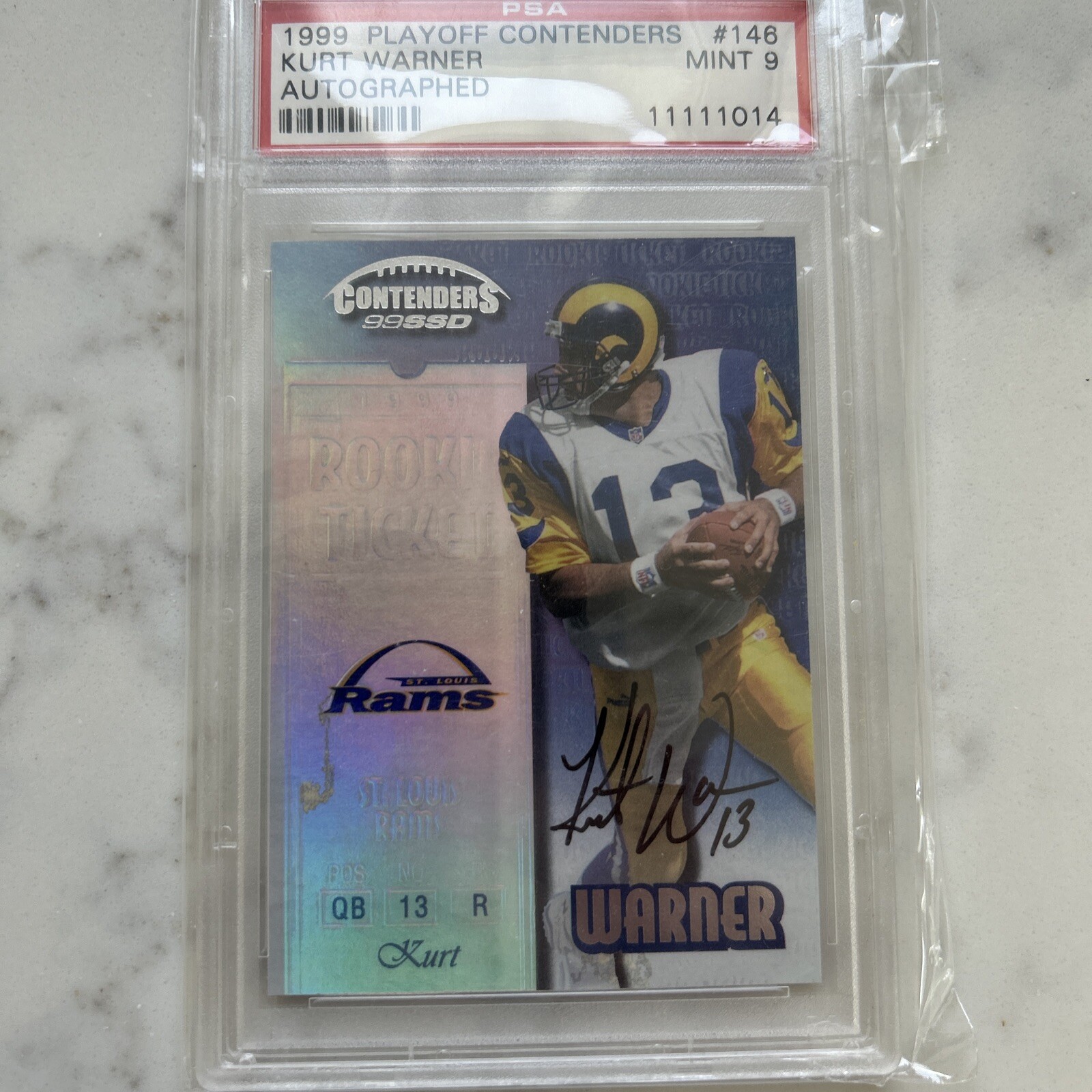 Kurt Warner 1999 PLAYOFF CONTENDERS ROOKIE RC AUTO #146 RAMS - PSA 9 ...