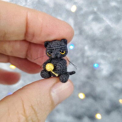 Custom micro Black Kitten. Dollhouse miniature. Doll pet cat ...