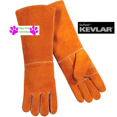 LONG 18"GAUNTLET LEATHER with Kevlar Animal Handling GLOVES DOG CAT ...