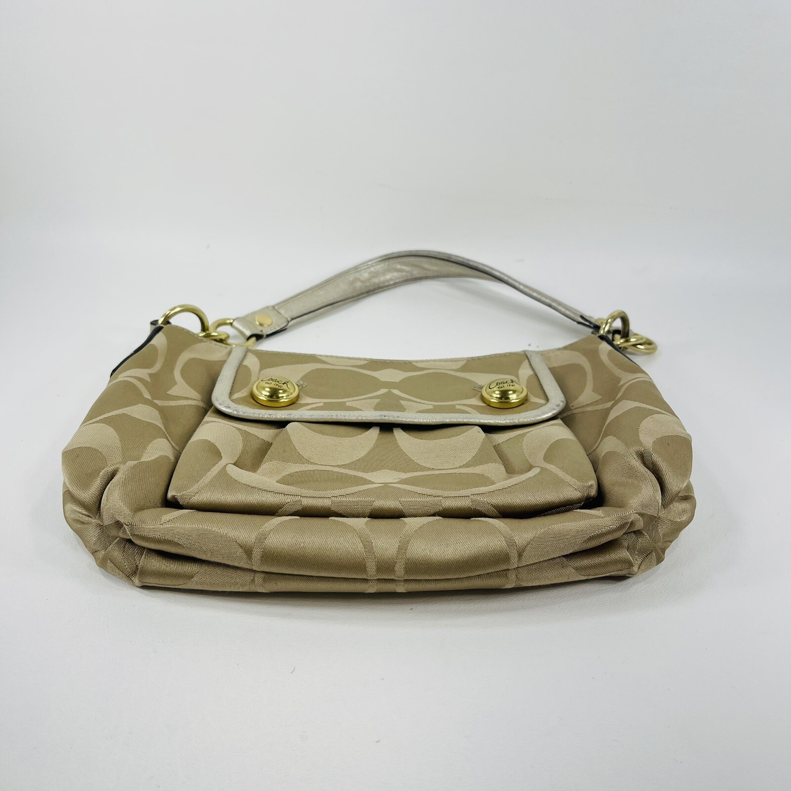 Coach Gold Tone Signature Jacquard Shoulder Bag Purse… - Gem