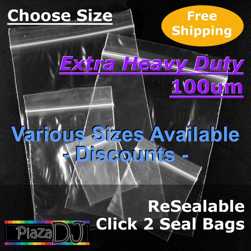 Many Sizes 100um ReSealable Zip Lock Click Seal Bags Poly eXtra Heavy ...