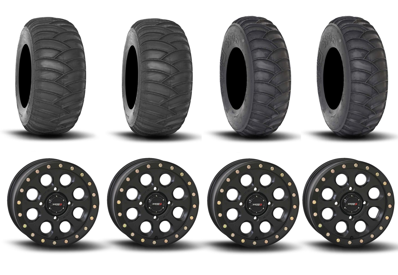 System 3 SB-7 Matte Black 14" Wheels SS360 S/S Tires [30x10-14] ,[30x12 ...