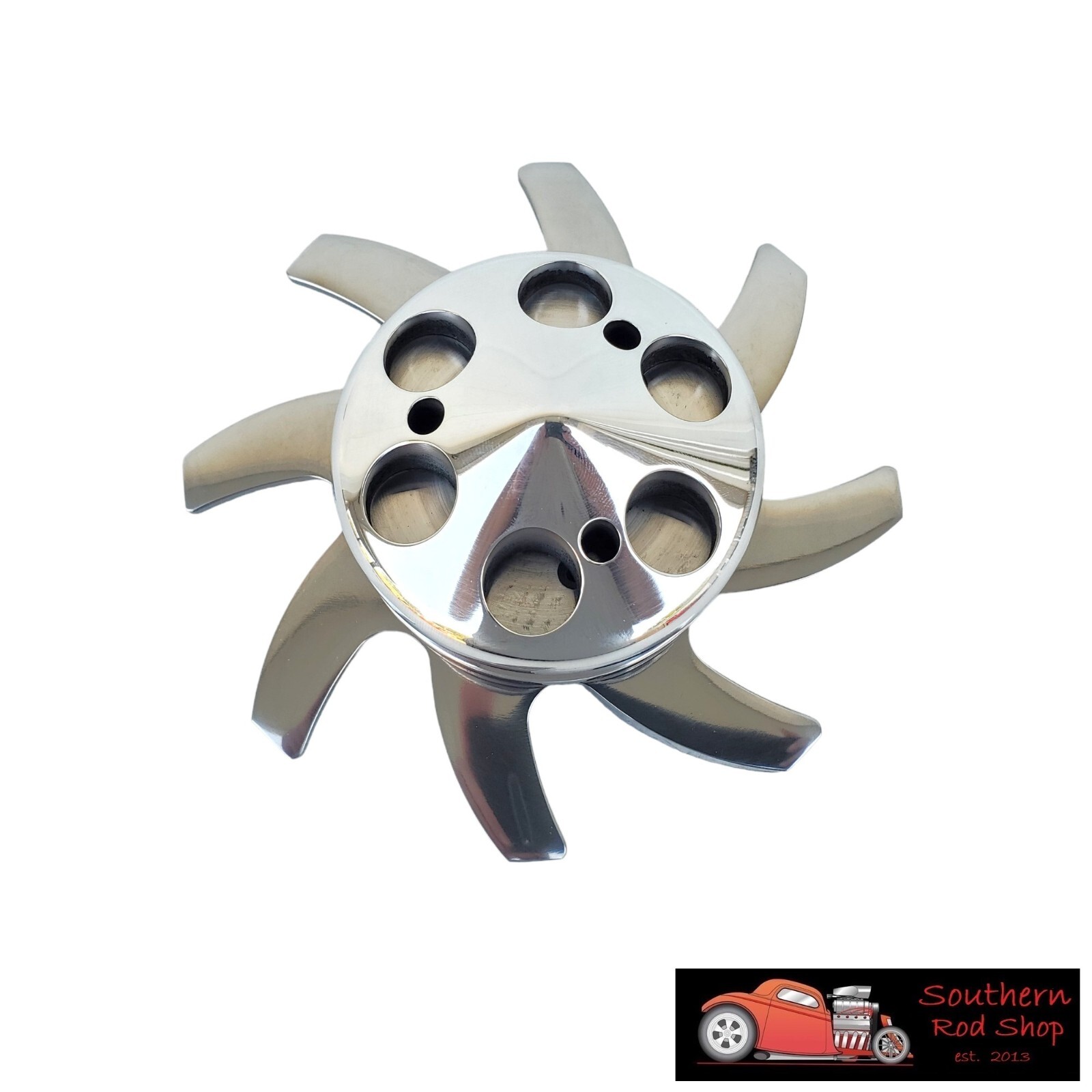 Polished Aluminum Alternator Pulley & Fan GM SBC BBC Chevy Delco V belt ...