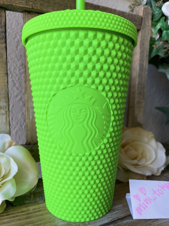 New Starbucks Fall 2021 Neon Green Soft Touch Bling 16oz Studded Cold ...