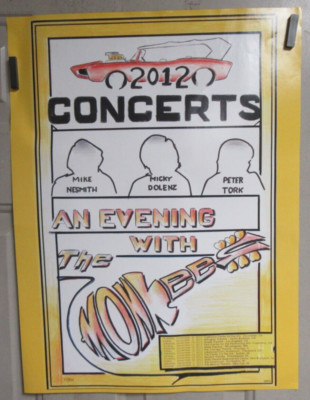 THE MONKEES LIMITED EDITION NUMBERED POSTER 20`12 CONCERTS 18" X 24 ...