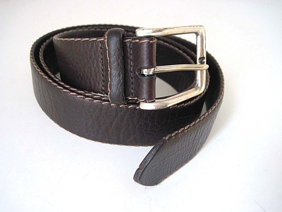 Fullum & Holt Canada Brown Pebbled Leather Beige Topstitched Belt 40 ...