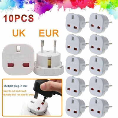 1-10X UK To EU Euro Europe European Travel Adaptor 3 TO 2 PIN Power ...