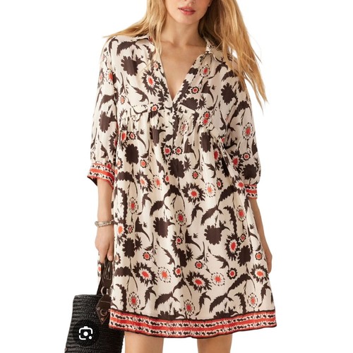 ba&sh Paris Floral "Kitty" Mini Dress XS – Ecru Tunic Style Boho Summer ...