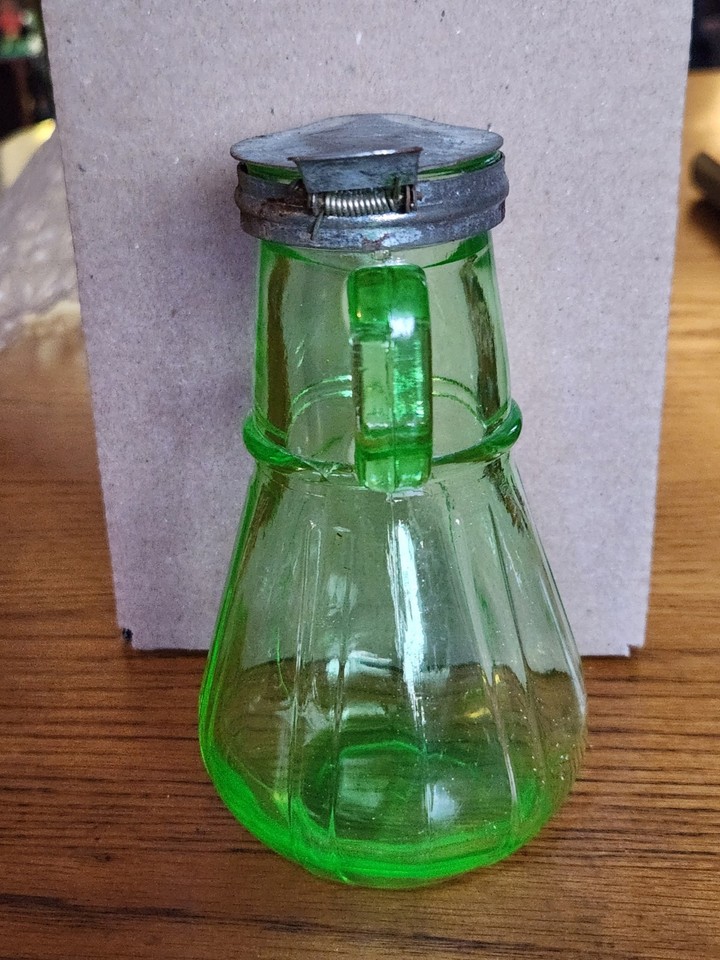 Vintage Hazel Atlas Green Uranium Depression Glass Syrup Pitcher With ...