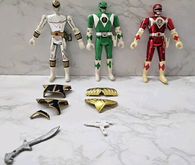 90s Power Ranger Toy Figure Lot Metallic Flip Head Weapons Green Red ...