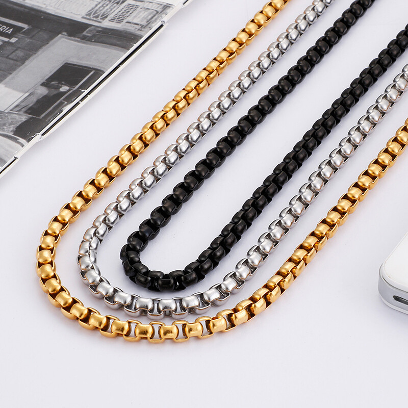 3pcs/Lot (Silver Gold Black) Stainless Steel Box-Rolo Chain Necklace ...