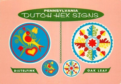 Postcard Pennsylvania Dutch Hex Signs - Distelfink, Oak Leaf | eBay