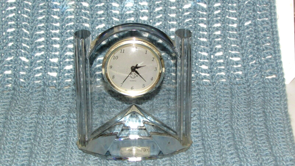 LENOX QUARTZ table CLOCK crystal glass pyramid & column design vintage ...