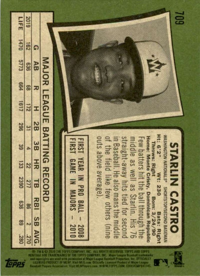 2020 Heritage High Number #709 Starlin Castro SP - Short Print ID:63671 ...