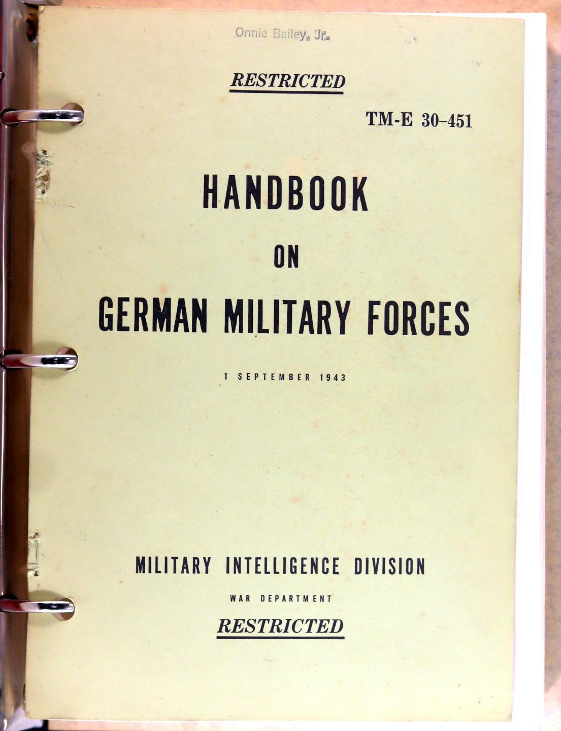 1943 Handbook on German Military Forces WWII TM-E 30-451 | eBay