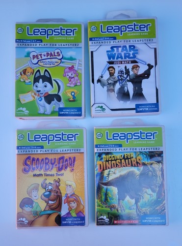 Leapfrog Leapster 4 Games Lot Pet Pals Star Wars Scooby-Doo Digging For ...