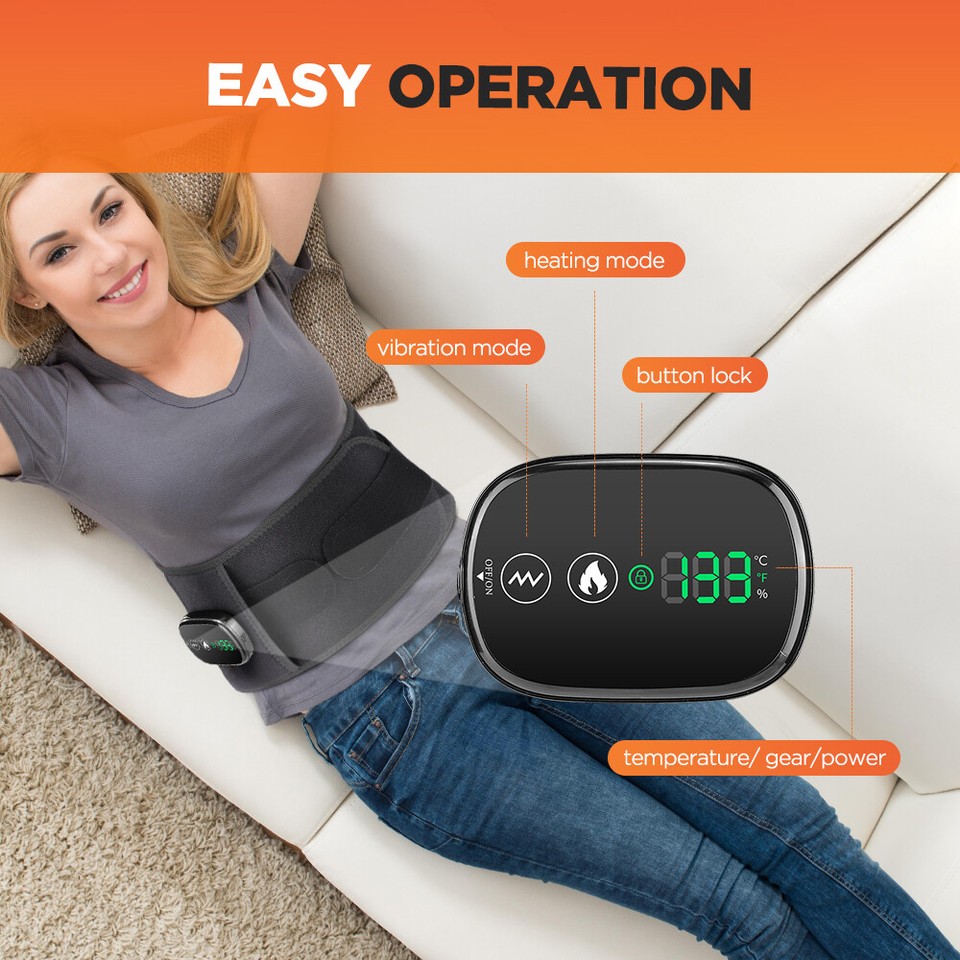 Heated Vibration Massager Lower Back Brace Lumbar Support Waist Belt ...