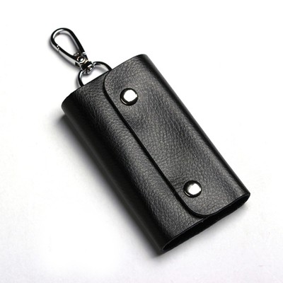 Men Women Leather Key Chain Pouch Fold Case Bag Holder Organiser Black ...