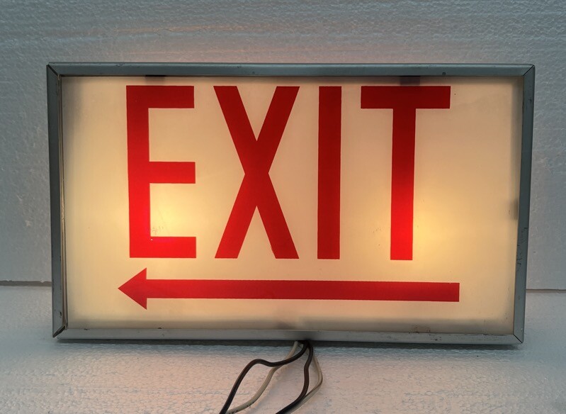Vintage "Exit" Sign Fluorescent Electric Hardwired Glass / Metal ...