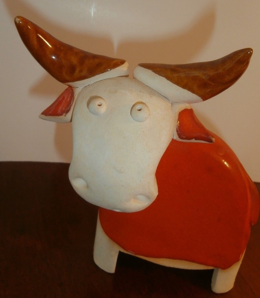 UNIQUE Rustic Primitive Ceramic Folk Art COW Figure | eBay