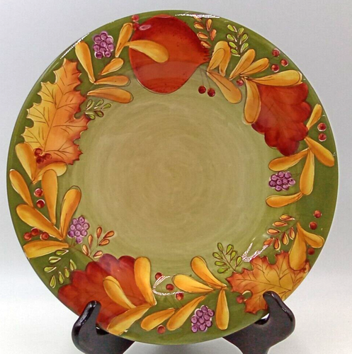Gates Ware Autumn Plate Round Fall Leaves Berries Floral Fruit Green ...