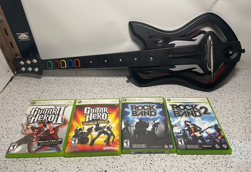 XBox 360 Warriors of Rock Wireless Guitar Hero + 4 Game Bundle, Tested ...