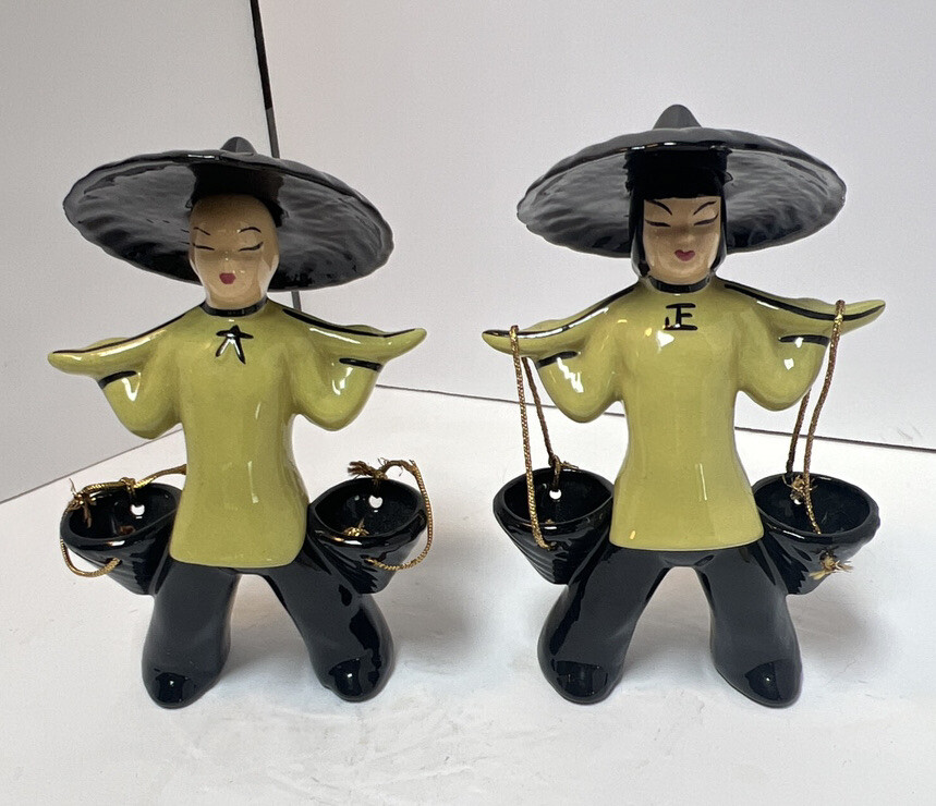 Vintage Porcelain-Asian Man & Woman Carrying Water Buckets | eBay