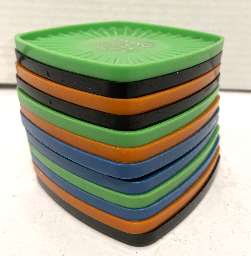 12 Vintage Plastic Fiesta Stacking Coasters Master Line Advertising ...