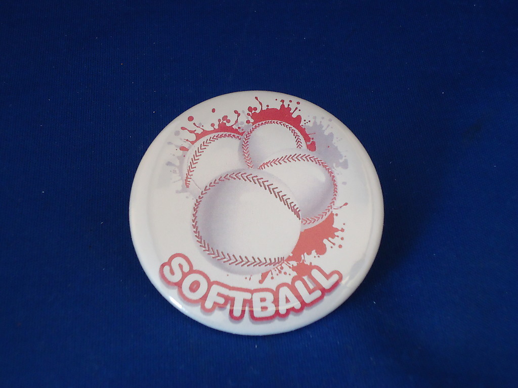 "SOFTBALL" BUTTON pin pinback 2 1/4" badge NEW Big sports girls women ...