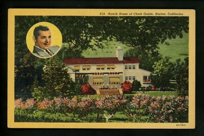 Movie / Cinema linen postcard Clark Gable ranch home Encino, California ...