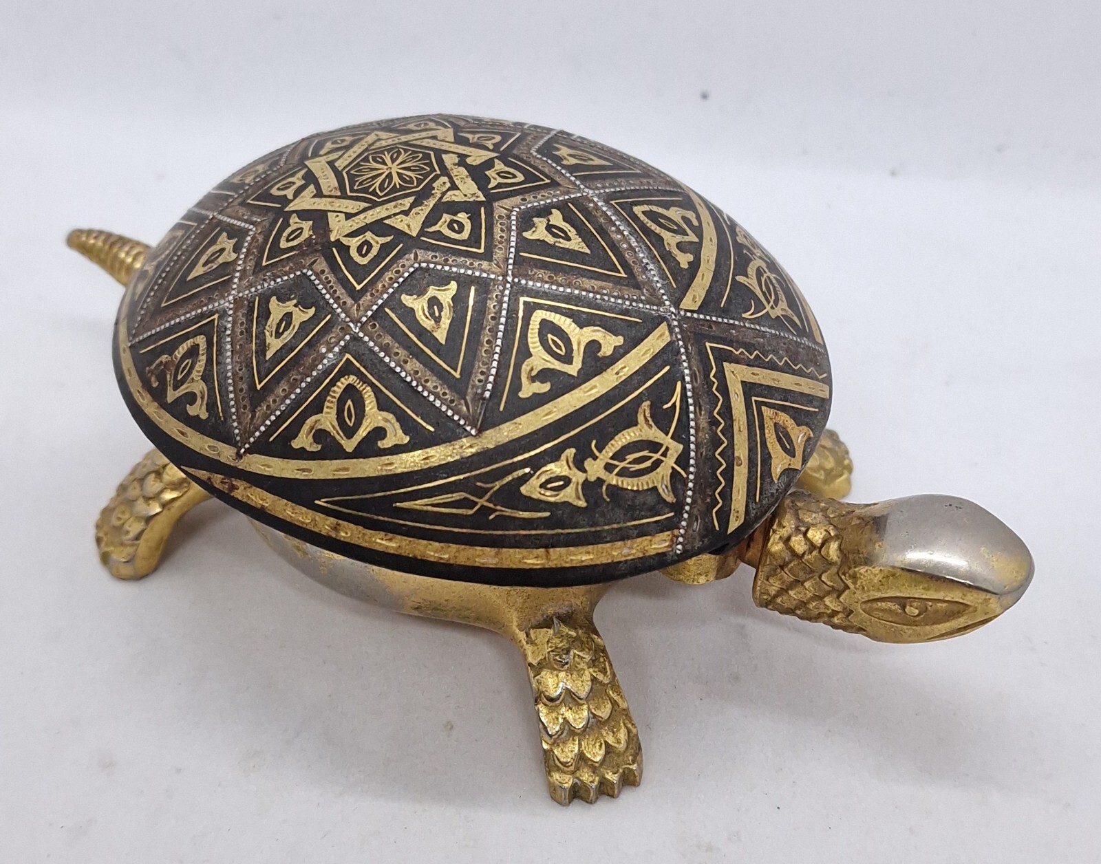 VINTAGE TURTLE BELL BOJ EIBAR SPAIN DAMASQUINA BRASS HOTEL BELL WIND UP ...