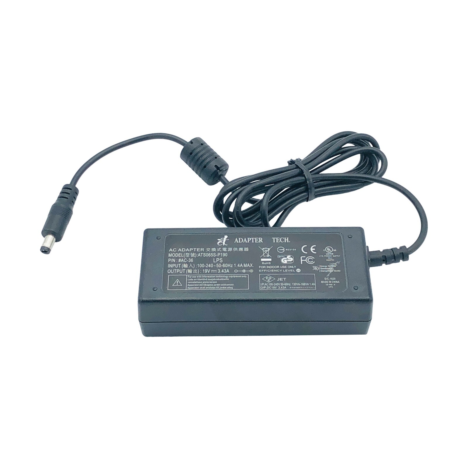 Genuine Adapter Tech ATS065S-P190 AC/DC Power Supply Adapter 19V 3.43A ...