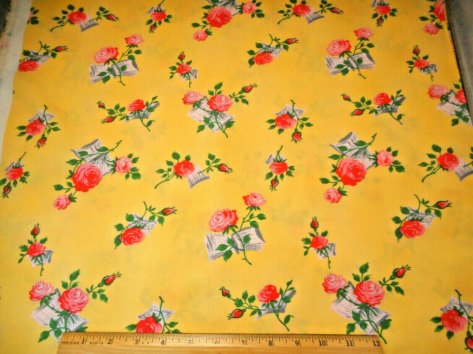 Floral Fabric By The Yard Pink Roses Love Notes on Yellow Free Spirit ...